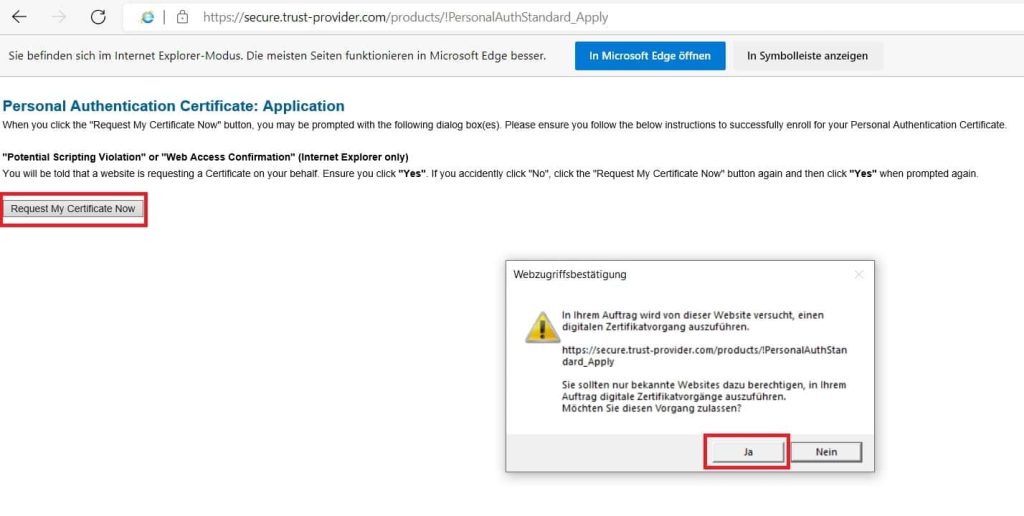Browserexport von S/MIME & Code Signing Zertifikaten - Microsoft Edge (Internet Explorer Modus ...