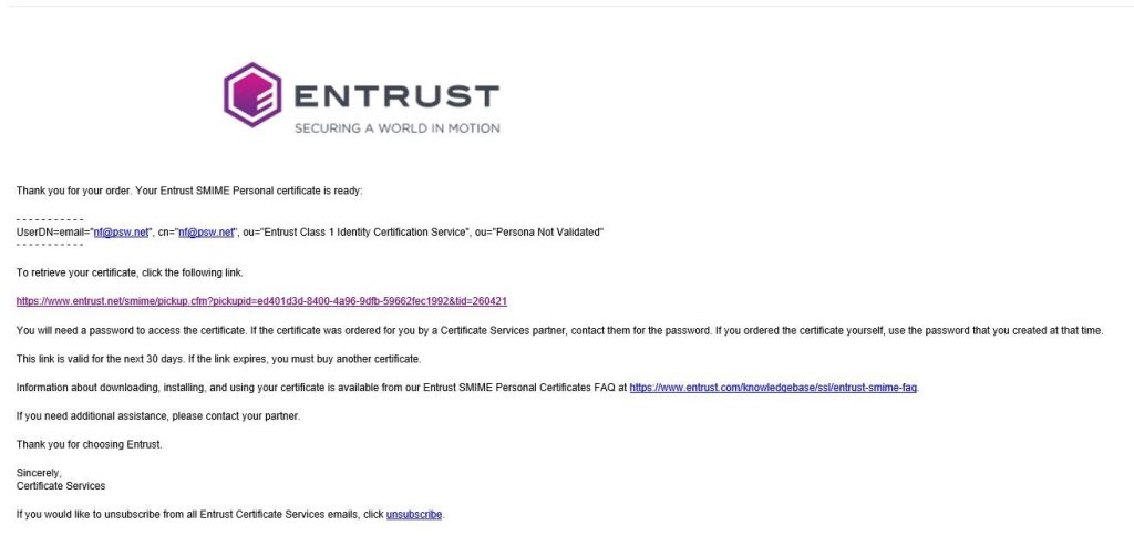 Entrust Personal (S/MIME) order process - PSW GROUP Support