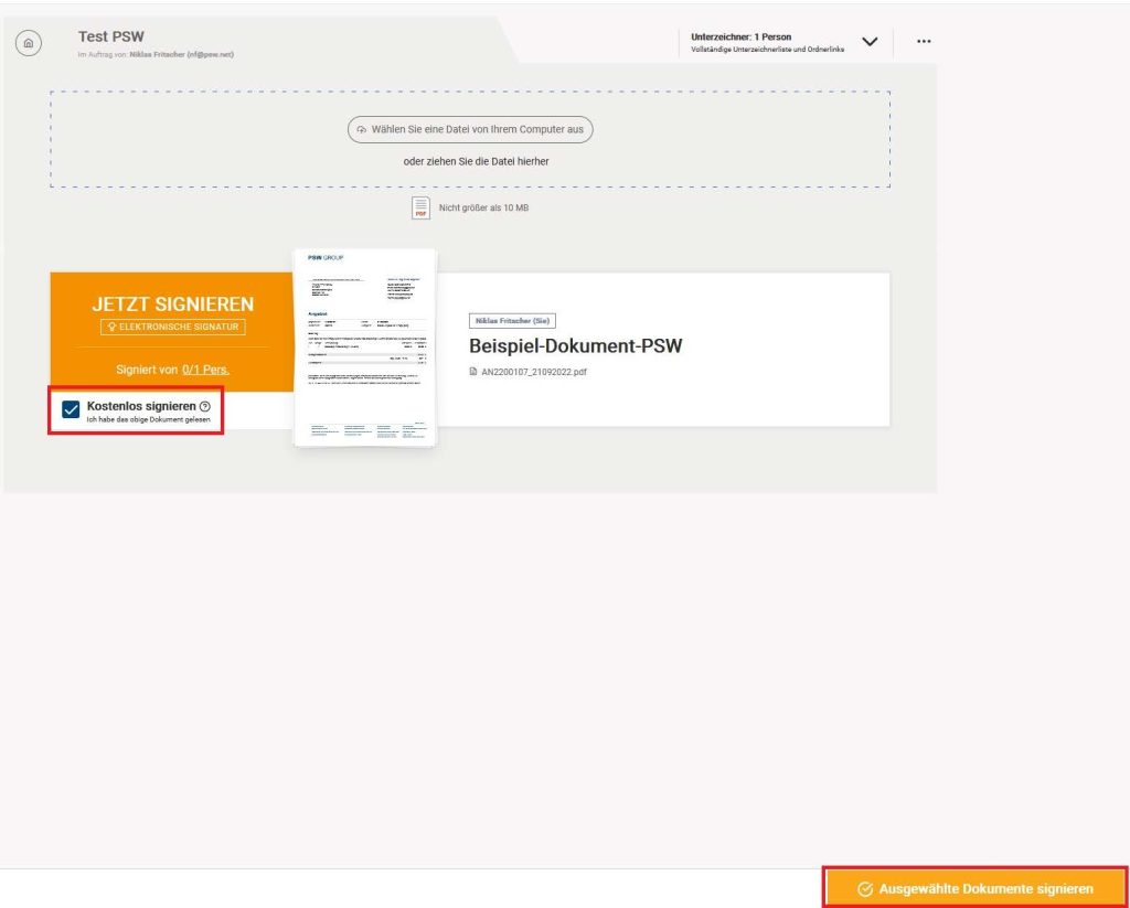 Mit einfachen Signatur unterzeichnen – PSW GROUP Support